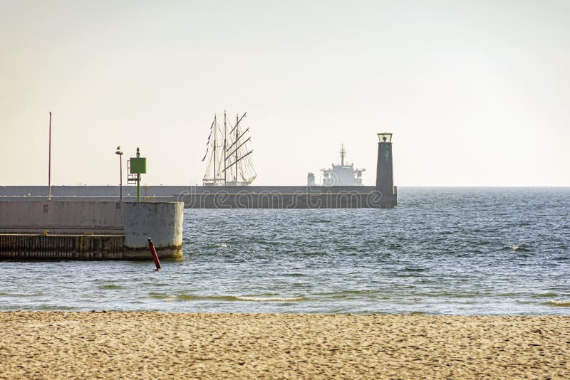 Harbor Pier with Lighthouse Stock Image - Image of cityscape, water ...