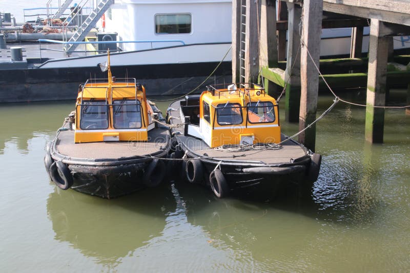 Harbor Pilots Ships Along the Pier in the Port of Rotterdam Editorial ...
