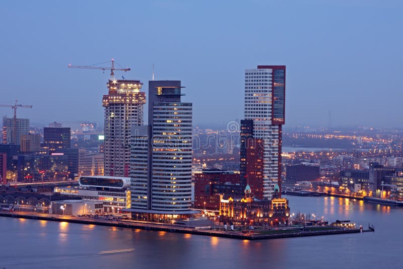The Harbor from Rotterdam by Night in Netherlands Stock Photo - Image ...