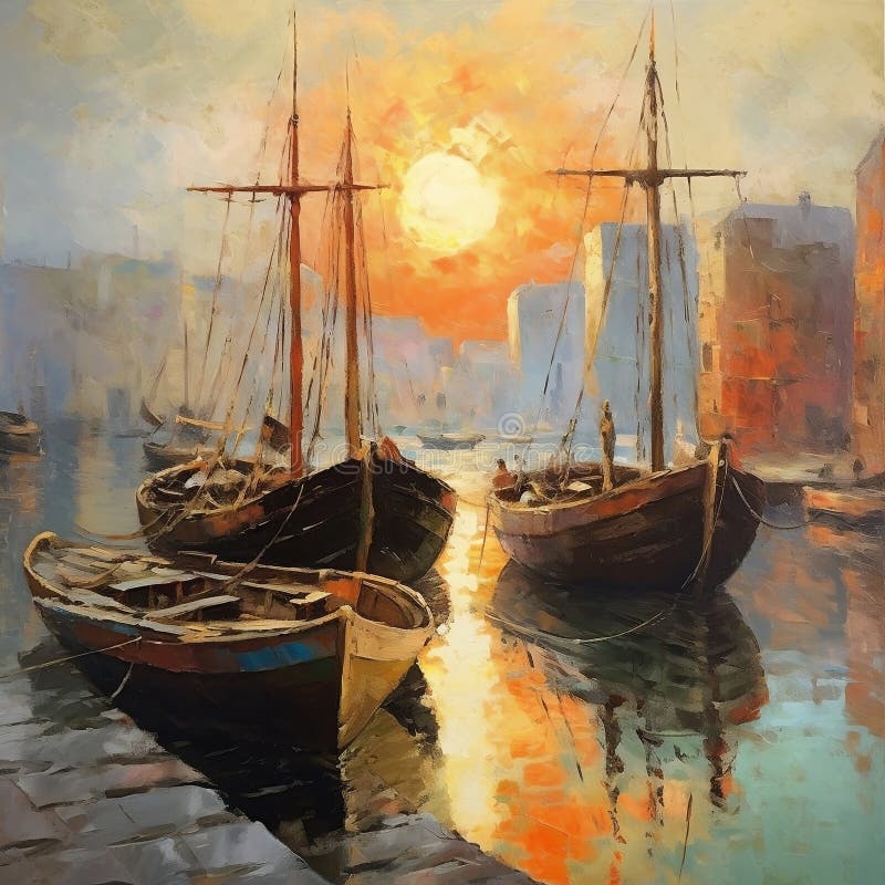 Harbor Scene with Docked Boats. Generative AI Stock Illustration ...