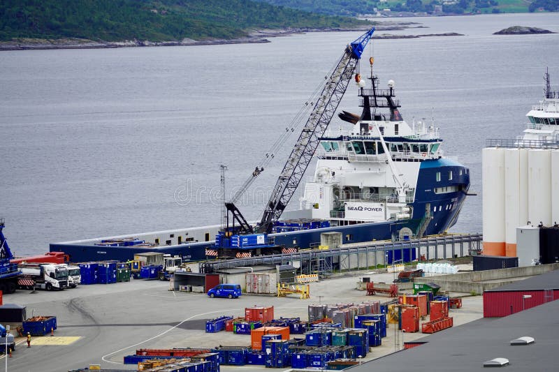 Harbor Scene with Ship, Crane, and Containers Editorial Image - Image ...