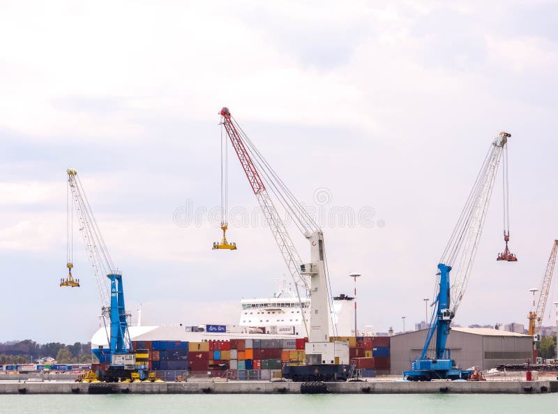 Harbor and Ship Cranes stock photo. Image of port, towering - 186344792