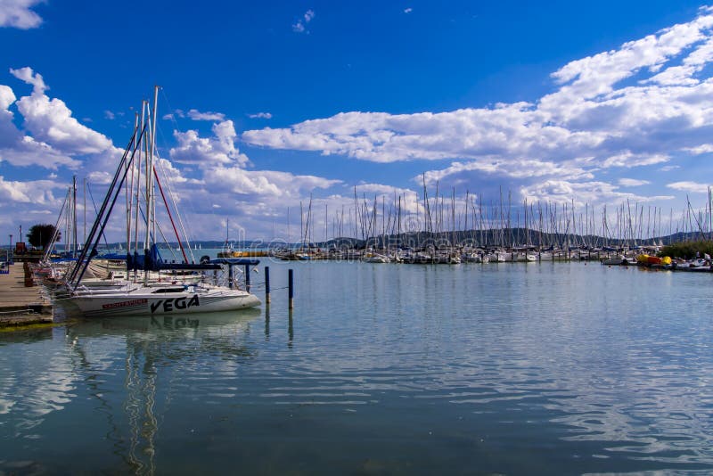 Harbor and Ships in Balatonfured in Summer Editorial Stock Photo ...