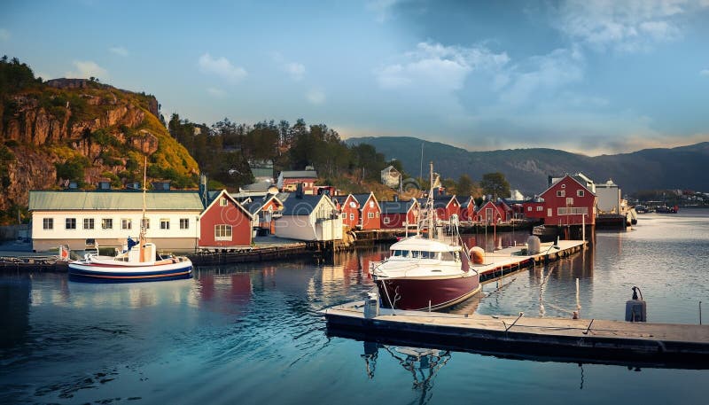 Harbor in a small town stock illustration. Illustration of harbour ...