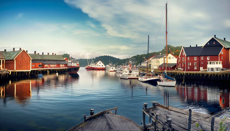 Harbor in a small town stock illustration. Illustration of marina ...