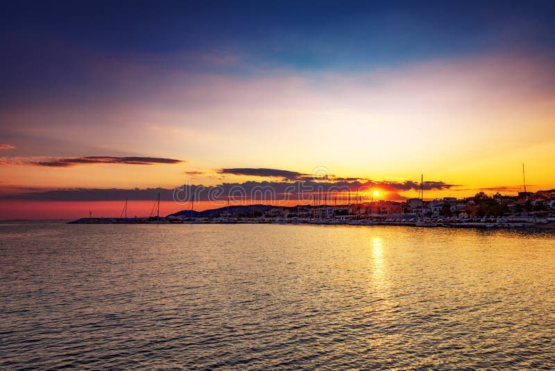 Harbor sunset. stock image. Image of boat, beautiful - 159339321