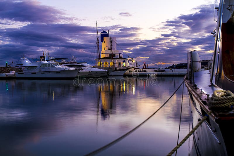 Harbor at sunset editorial photo. Image of calm, duquesa - 64992126