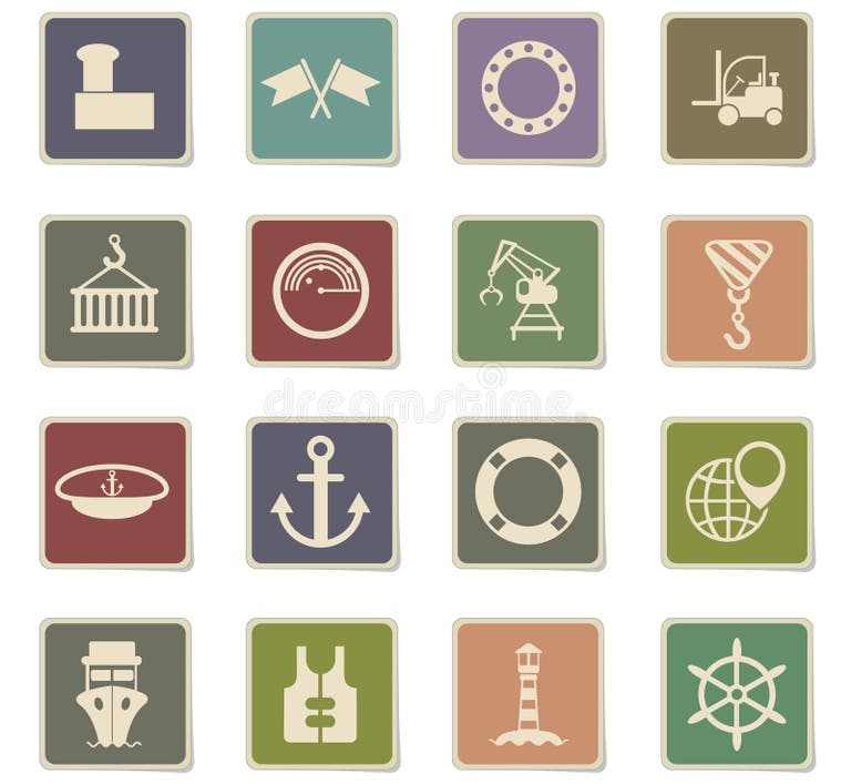 Harbor icon set stock illustration. Illustration of symbol - 121914002