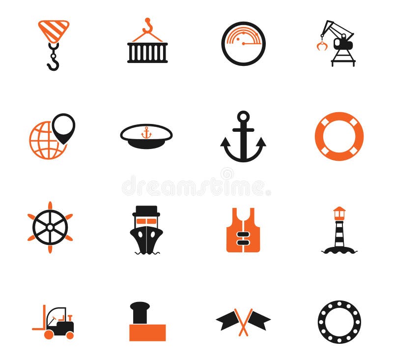 Harbor icon set stock vector. Illustration of steering - 123430969