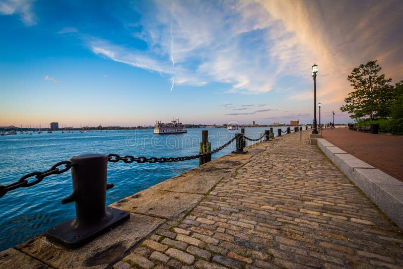 The Harborwalk at Sunset, in South Boston, Massachusetts. Stock Image ...