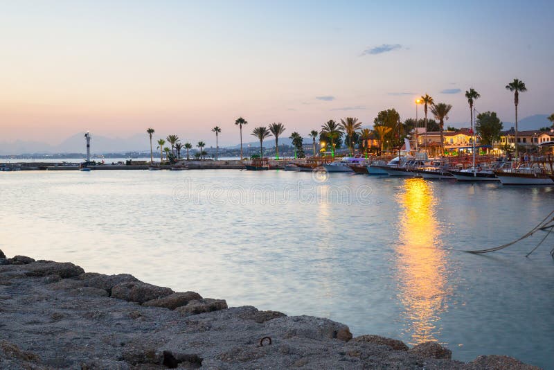 The Harbour with Boats in Side at Dusk, Turkey Stock Image - Image of ...