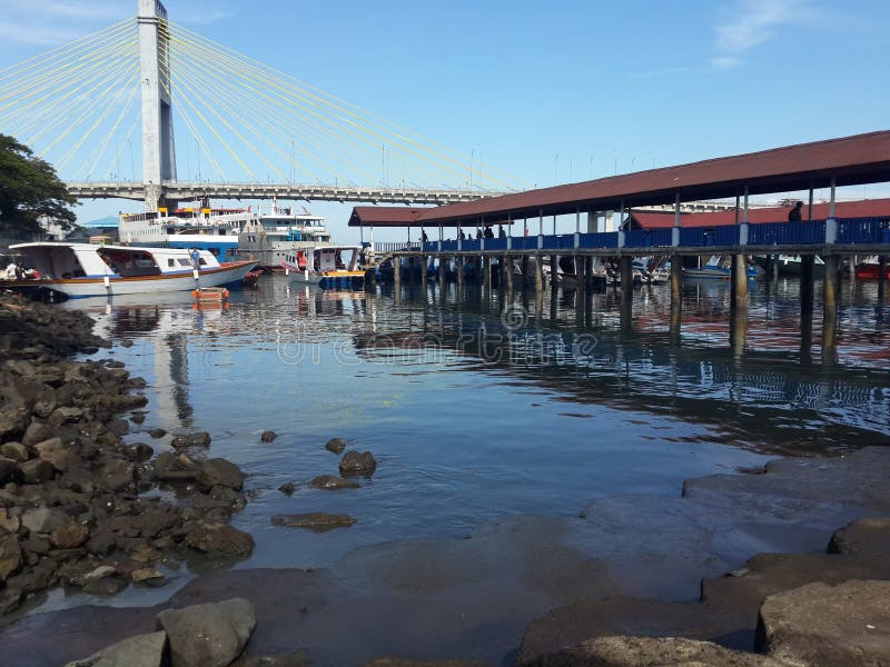 Harbour Bridge Pier and Boat Water Stock Photo - Image of water, boat ...