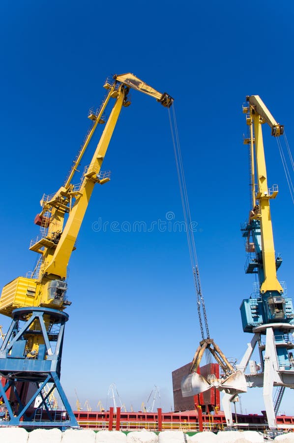 Harbour Cranes on Loading in Sea Port Stock Photo - Image of cargo ...