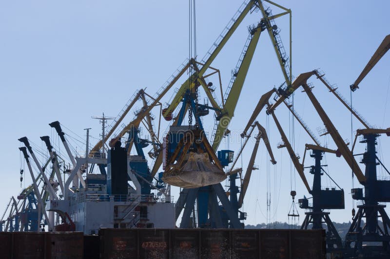 Harbour Cranes on Loading in Sea Port Stock Photo - Image of cargo ...
