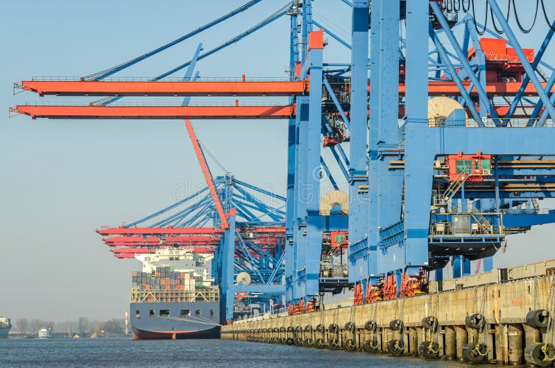 Harbour Facilities, Container Terminal and Large Container Vessel in ...