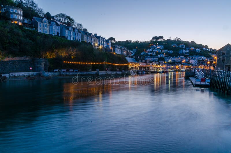 Looe Harbour after sunset stock photo. Image of looe - 195790122