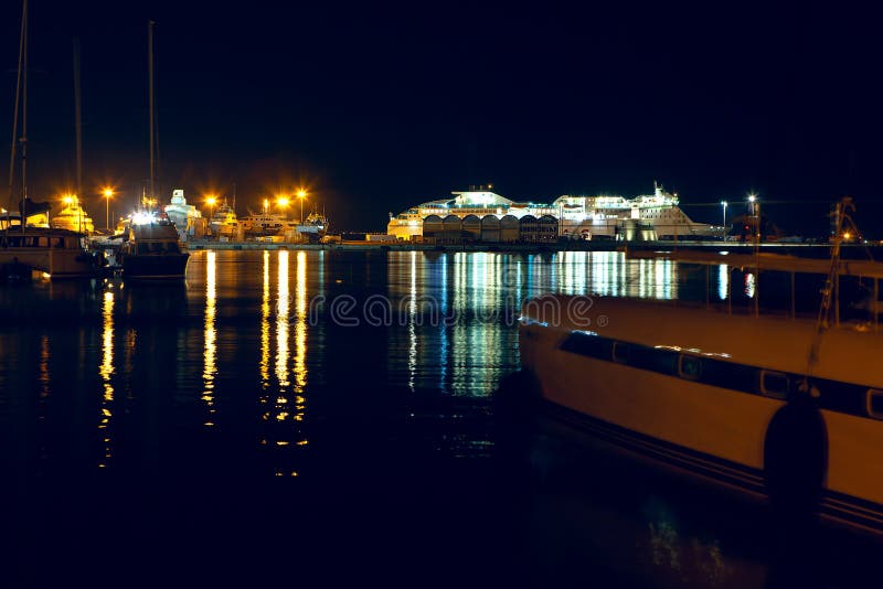 Harbour in the night stock image. Image of night, landmark - 174578299