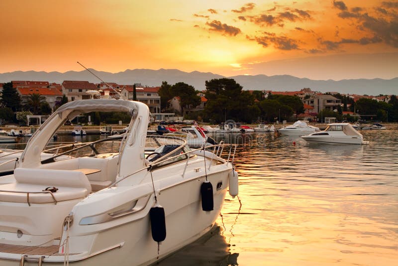 Harbour at sunset stock photo. Image of sailboat, harbour - 25348488