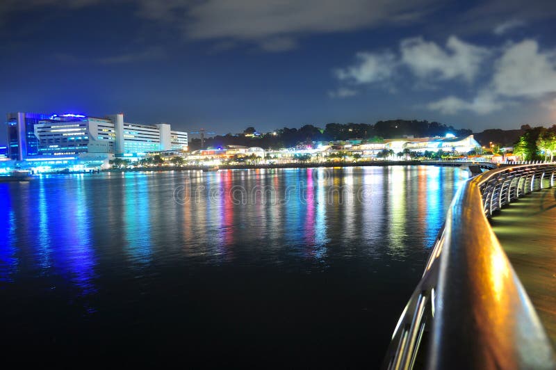 Harbourfront with Boardwalk by Night Stock Photo - Image of colourful ...