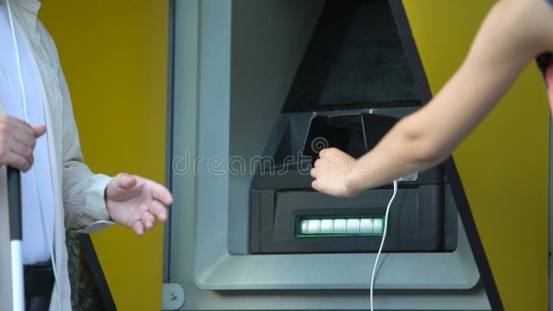 Hard for Blind Man Enter Code into Talking Atm, Vile Passerby Stealing ...