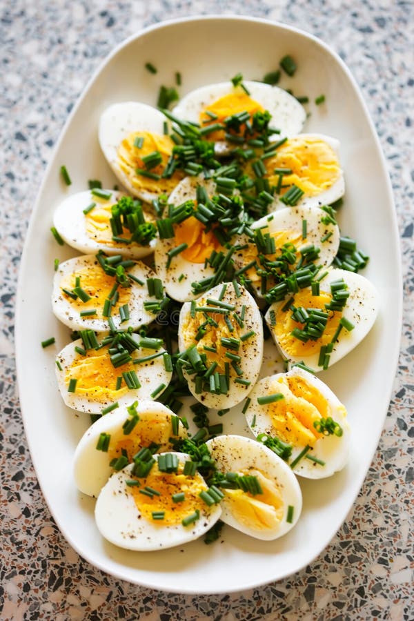 Hard Boiled Egg with Chives. Traditional Easter Dish Stock Image ...