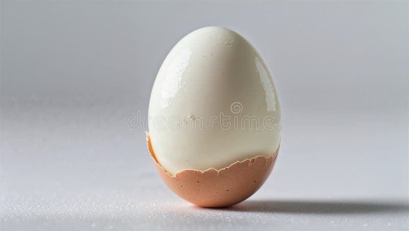 Hard-boiled Egg with Shell Intact Standing Upright on Bright White ...