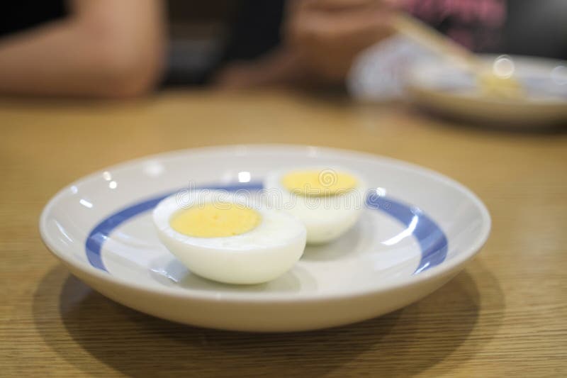 Hard-boiled Eggs, Split in Half, Placed on a Plate.Healthy Food Concept ...