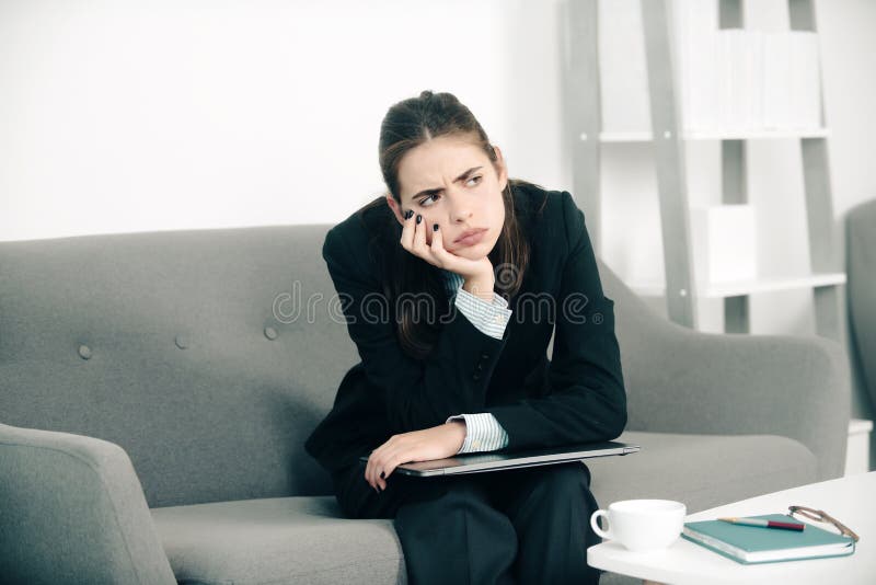 Hard Business Upset Business Woman Unhappy Secretary Girl Working Overtime At Office Problem