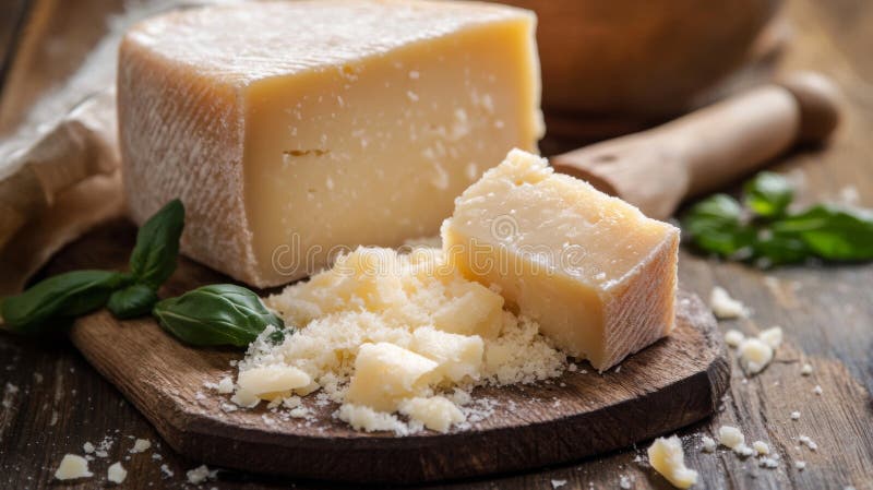 Hard Cheese Block with Grated Parmesan and Basil Stock Illustration ...