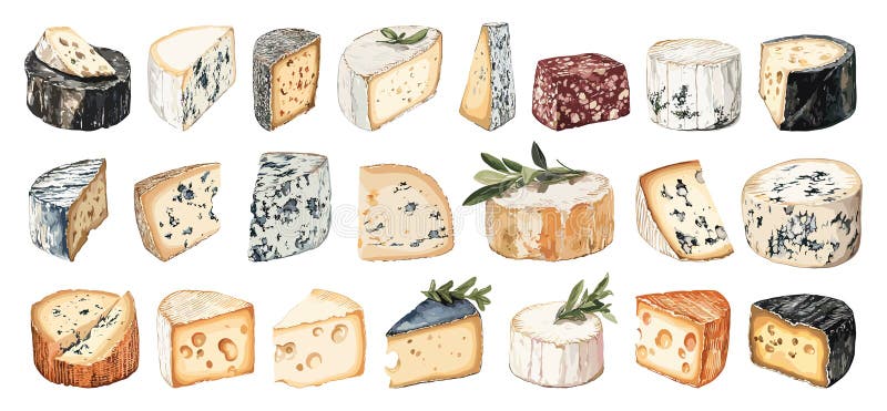 Hard Cheese Watercolor Set Illustration on White Unique Artwork ...