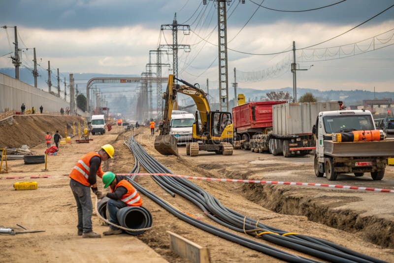 Hard Construction Site for Installing Fiber Optic Cables - Generated by ...