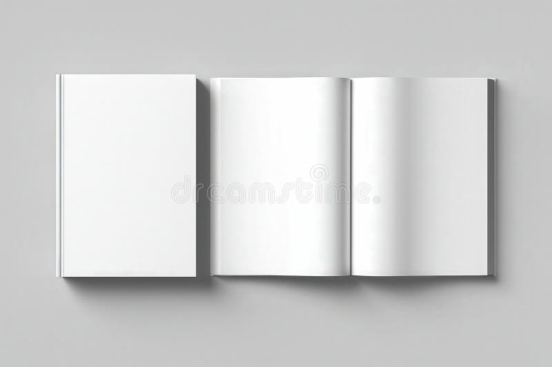 Hard Cover Book Mockup with Open Pages on Grey Background Stock ...