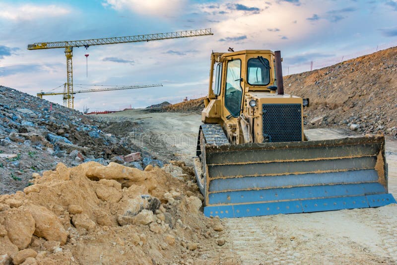 A Hard Day of Work in Road Construction with Heavy Machinery Stock ...