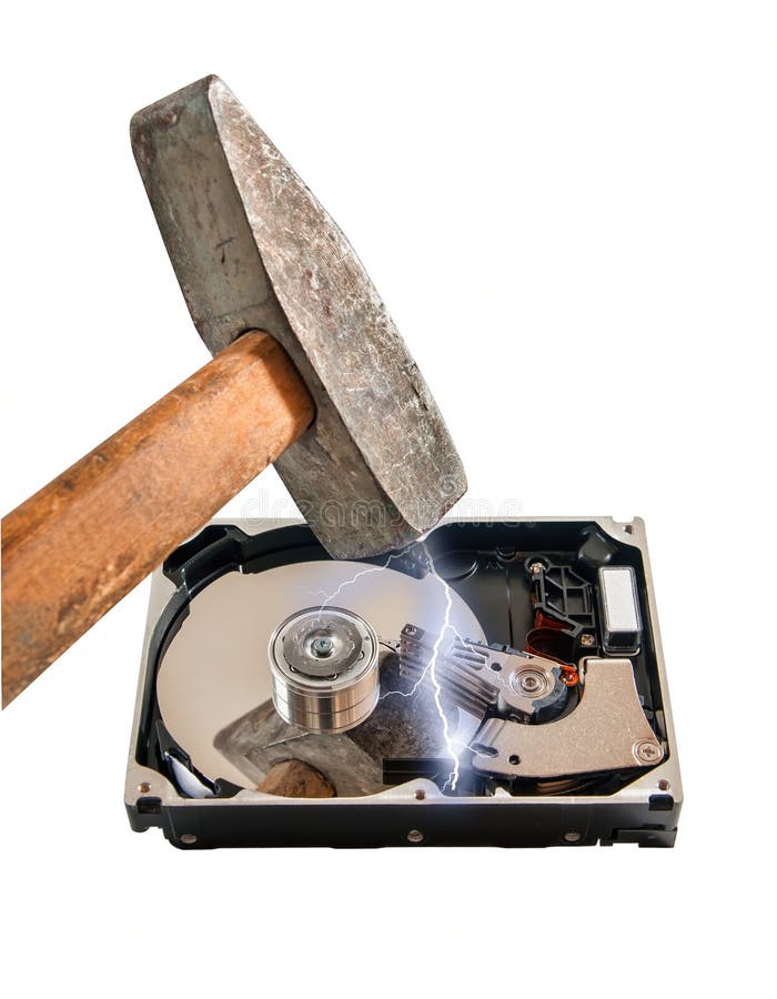 Hard Disk Break a Hammer, on White Background Stock Image - Image of ...