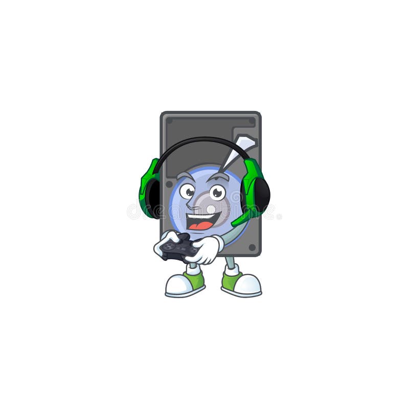 Hard Disk Cartoon Picture Play a Game with Headphone and Controller ...
