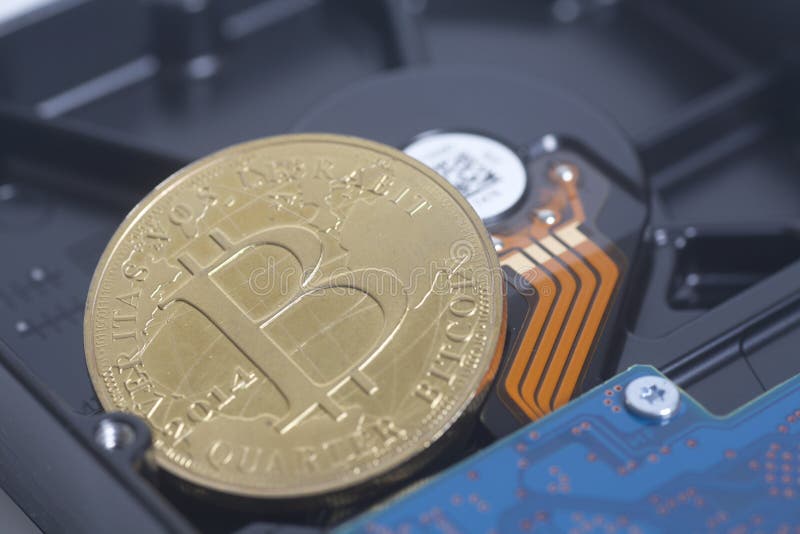 Hard Disk Drive with Bitcoin Stock Image - Image of metal, currency ...