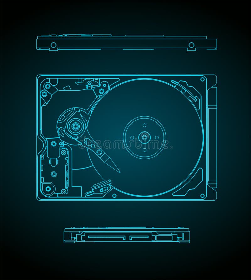 Hard disk drive blueprints stock vector. Illustration of server - 253060235