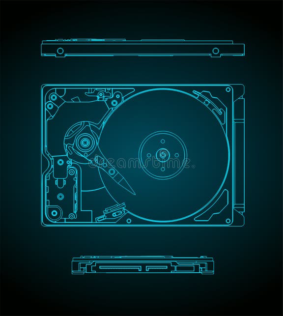 Hard disk drive blueprints stock vector. Illustration of server - 253060235