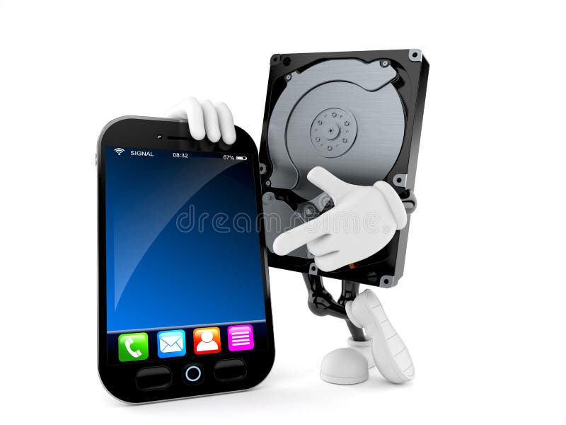 Hard Disk Drive Character with Smartphone Stock Illustration ...