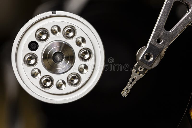 Hard Disk Drive Closeup Showing Read Write Head and Spindle Motor Stock ...