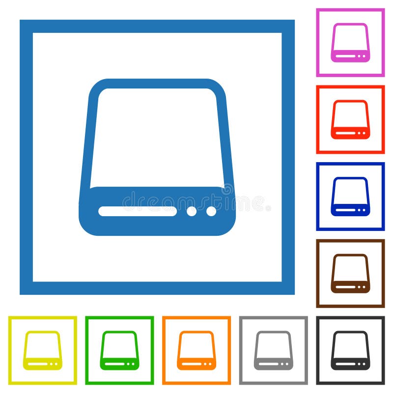 Hard Disk Drive Flat Framed Icons Stock Vector - Illustration of ...