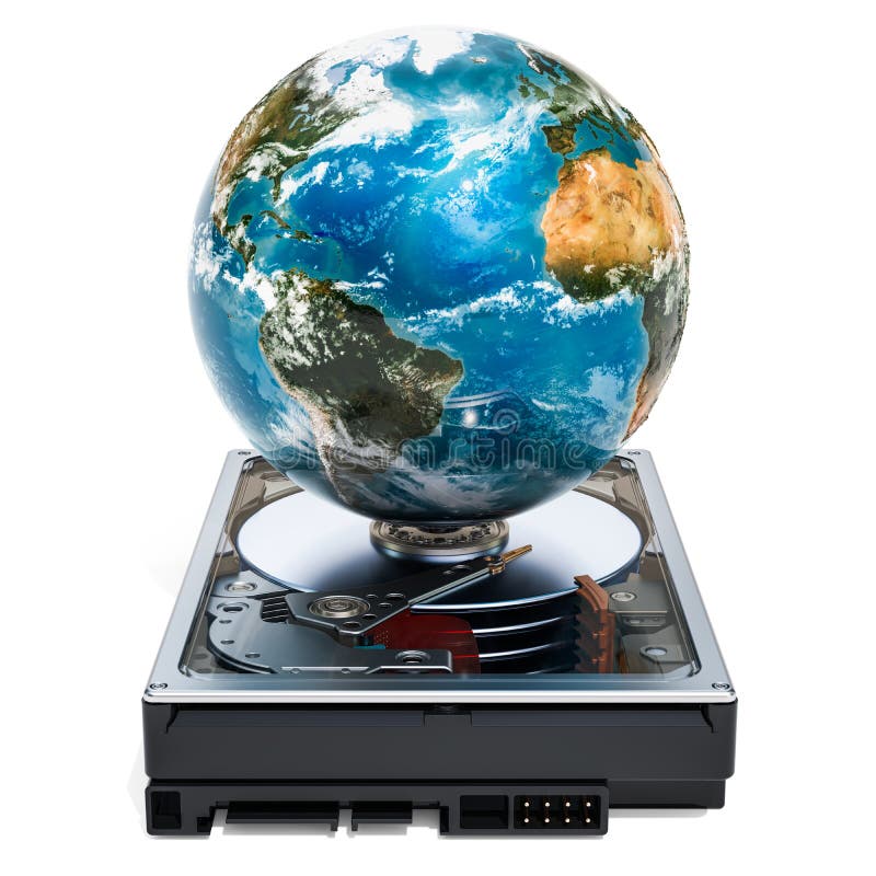 Hard Disk Drive HDD with Earth Globe. Storage Concept, 3D Render Stock ...