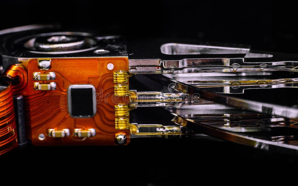 Hard Disk Drive Inside Electronic Parts and Plates. Repair of Computer ...