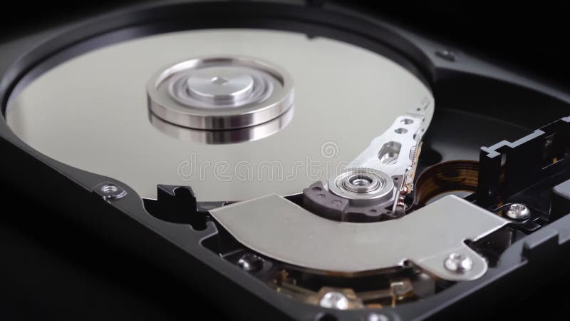 Hard Disk Drive Inside with Platter and Riding Arm Stock Video - Video ...