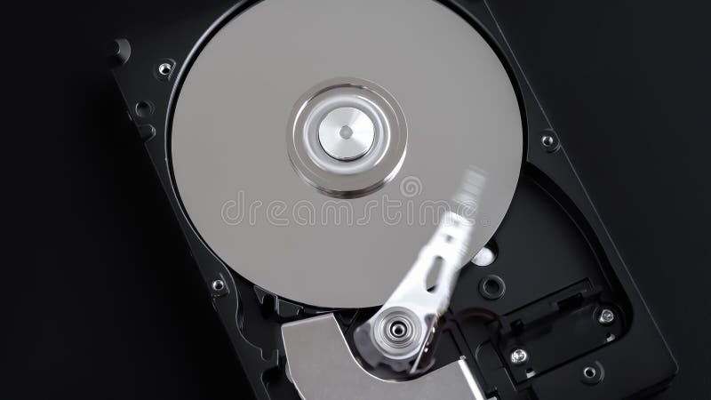 Hard Disk Drive Inside with Rotating Platter and Arm Stock Footage ...