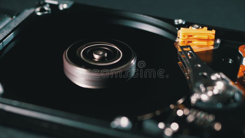 Hard Disk Drive Inside. Structure of HDD, Spinning Platter. Move ...