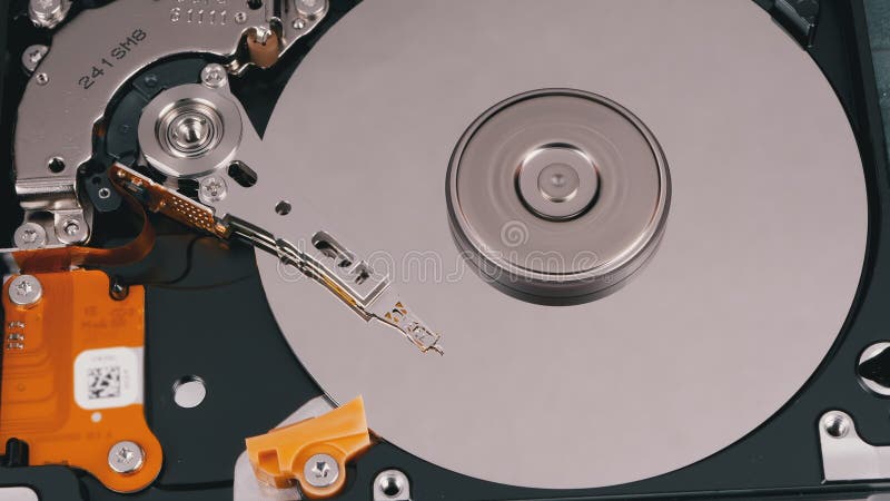 Hard Disk Drive Inside. Structure of HDD, Spinning Platter. Move ...