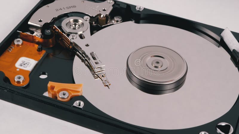 Hard Disk Drive Inside. Structure of HDD, Spinning Platter. Move ...