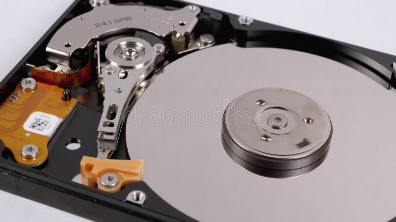 Hard Disk Drive Inside. Structure of HDD, Spinning Platter. Move ...