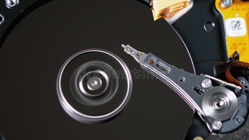 Hard Disk Drive Inside. Structure of HDD, Spinning Platter. Move ...